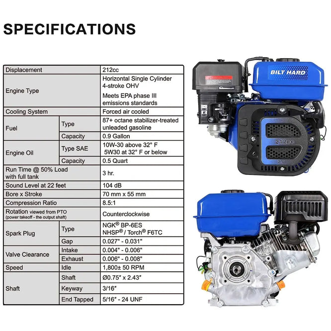 Engine | Bilt Hard® 7HP Gas Engine Horizontal Shaft – BILT HARD