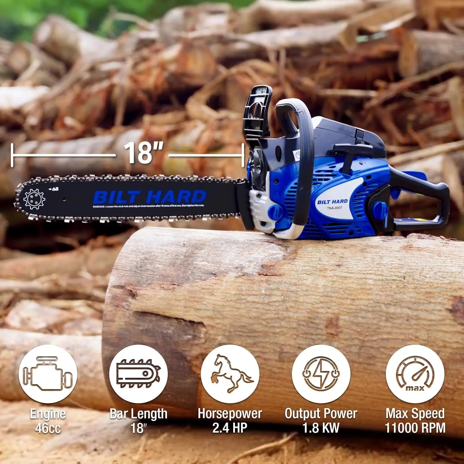 Chainsaw | BILT HARD 18 Inch 46cc 2.4 HP Gas Power Chain Saw