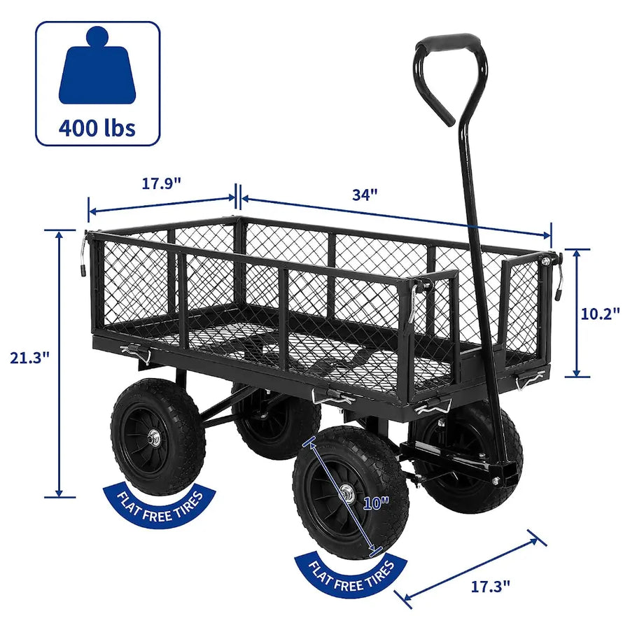 Garden Cart | 400 lbs 10" Flat Free Tires Steel Cart – BILT HARD